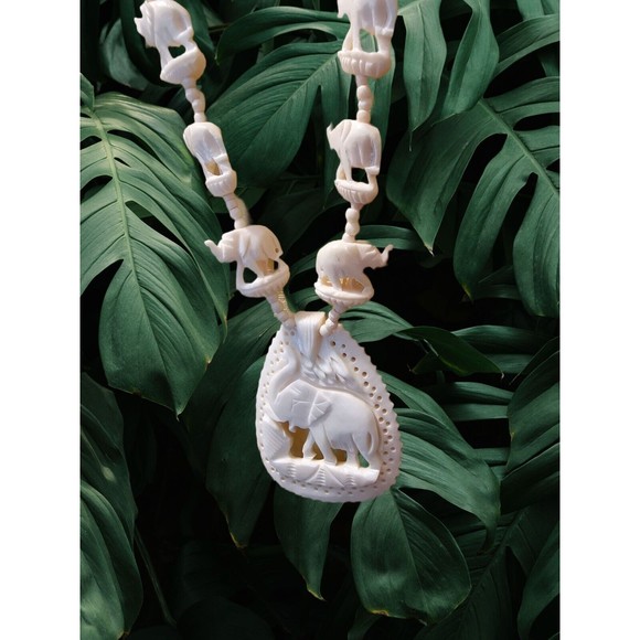 Unbranded | Jewelry | Carved Elephant Necklace With Chain Of Smaller ...